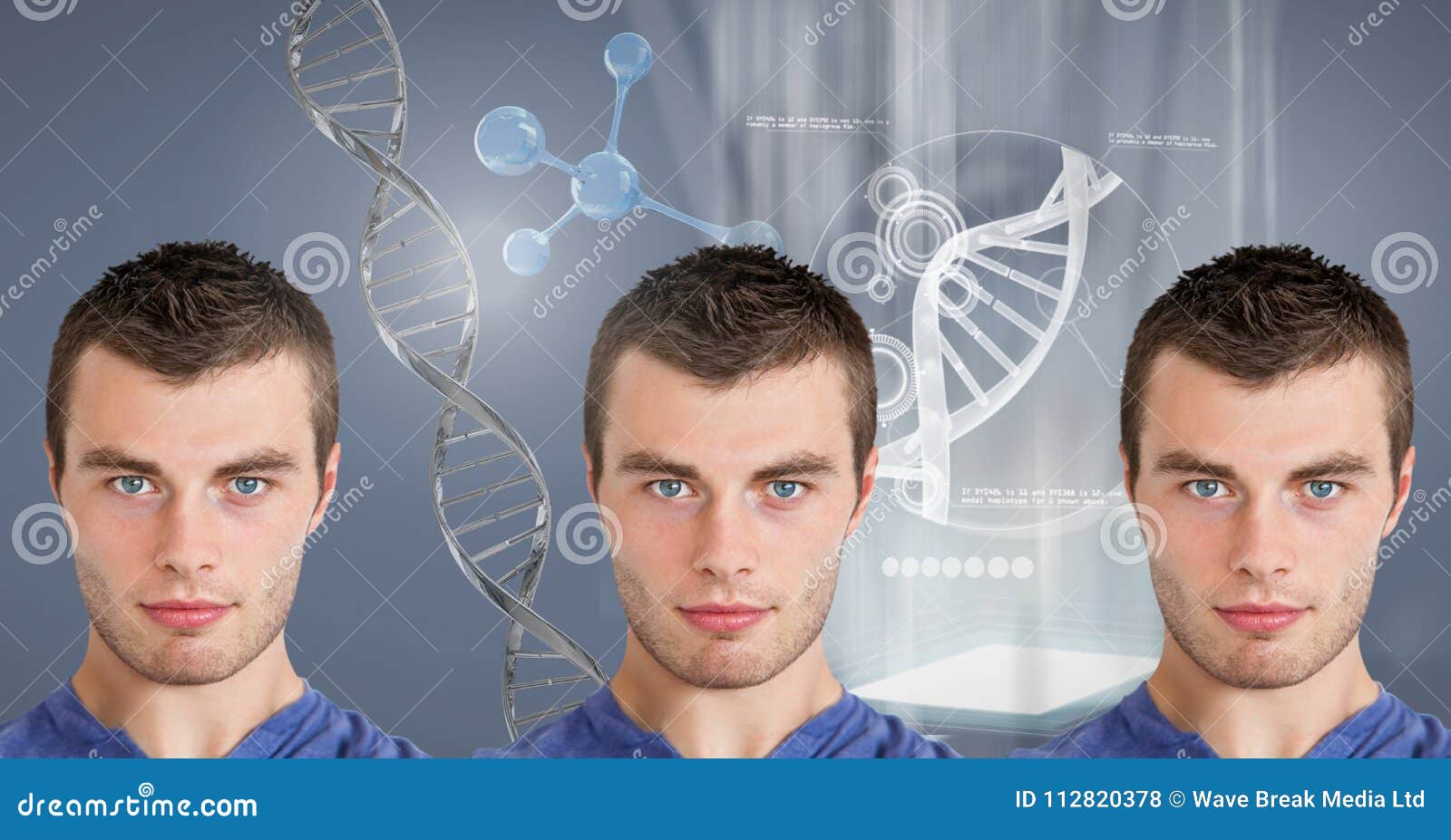 Clone men with genetic DNA stock photo. Image of blank - 112820378