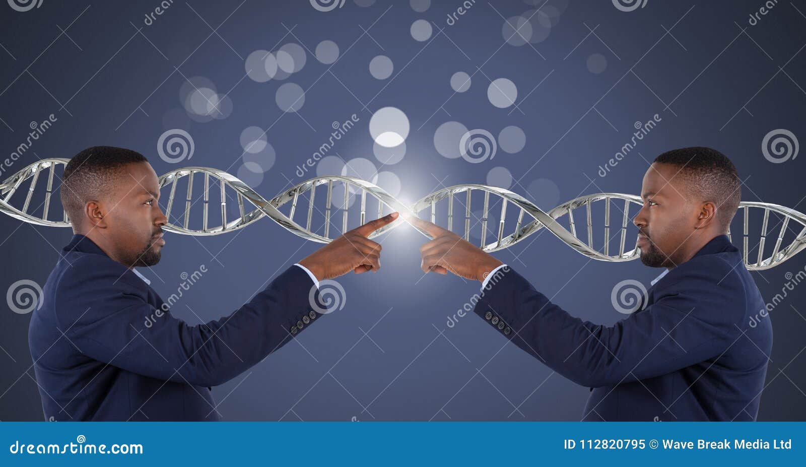 Clone Twin Man Touching Himself with Genetic DNA and Sparkles Stock ...