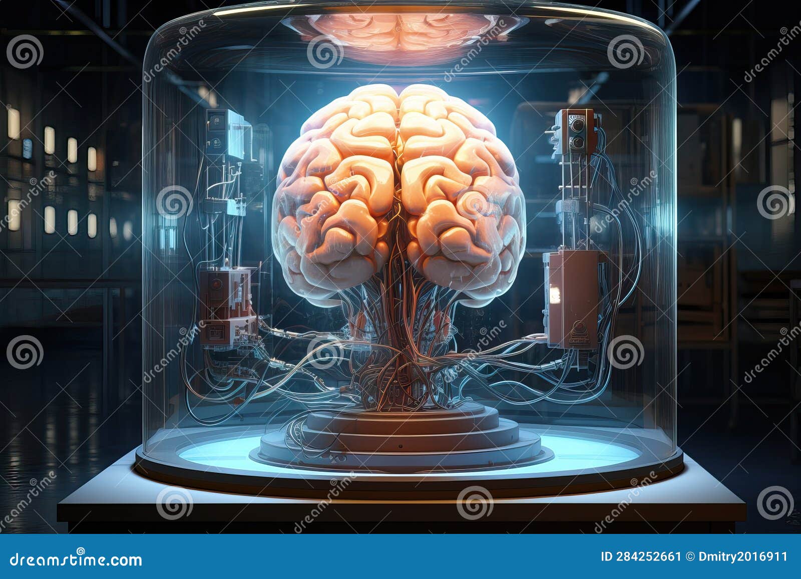 Cloned Human Brain with Wires Connected To it. Stock Illustration ...