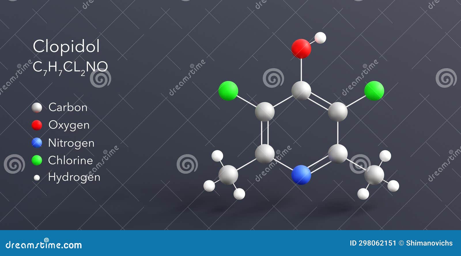 Clopidol Molecule 3d Rendering, Flat Molecular Structure with Chemical ...
