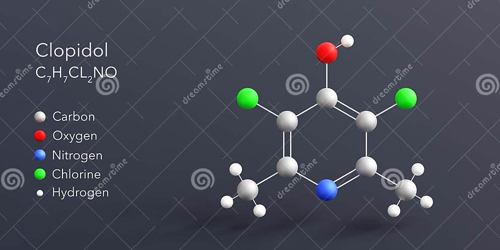 Clopidol Molecule 3d Rendering, Flat Molecular Structure with Chemical ...