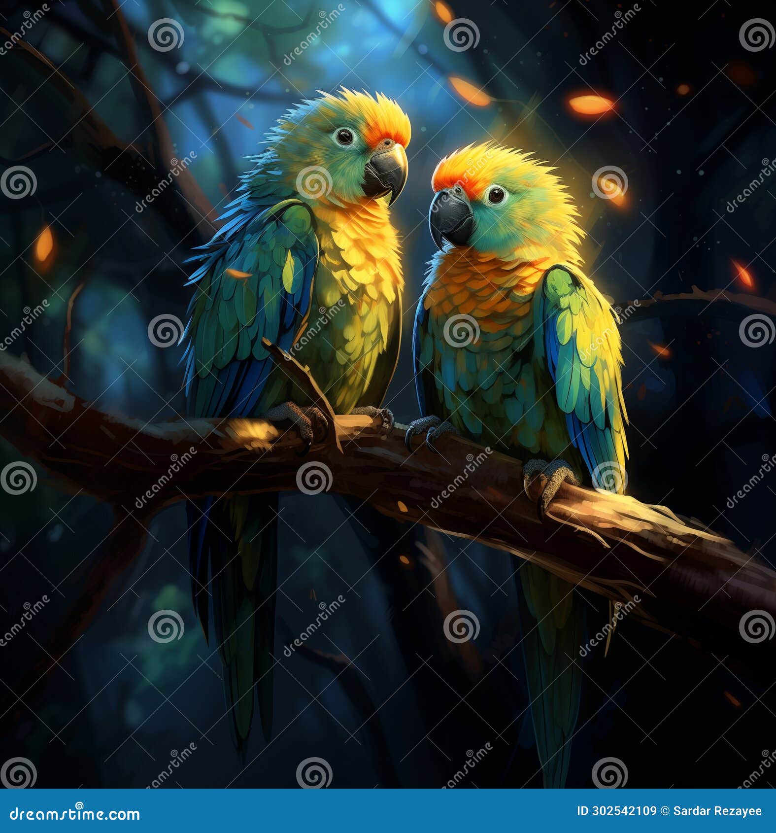 Close Aesthetic Shot of Two Lovely Parrots Stock Illustration ...