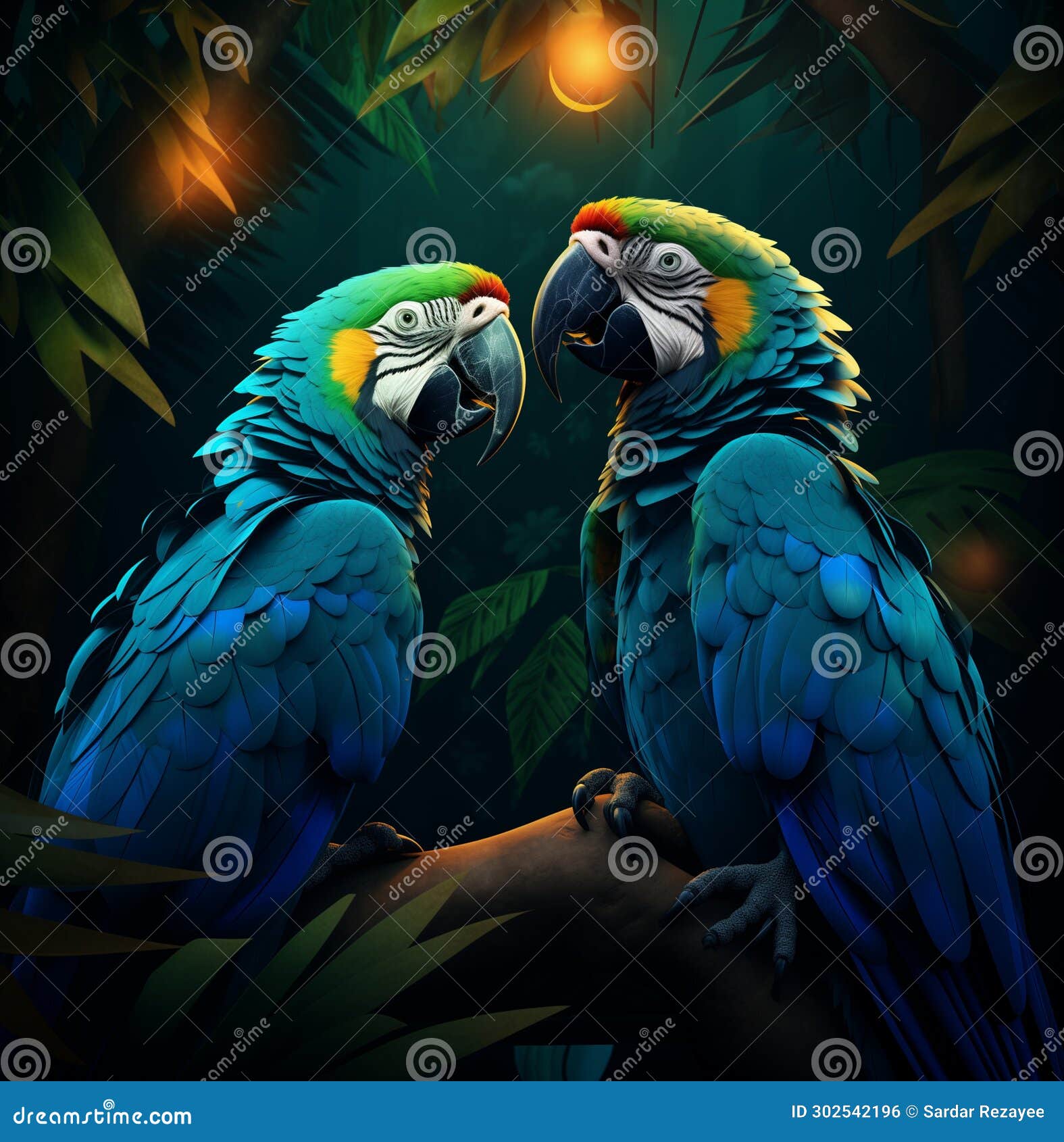 Close Aesthetic Shot of Two Lovely Parrots Stock Illustration ...