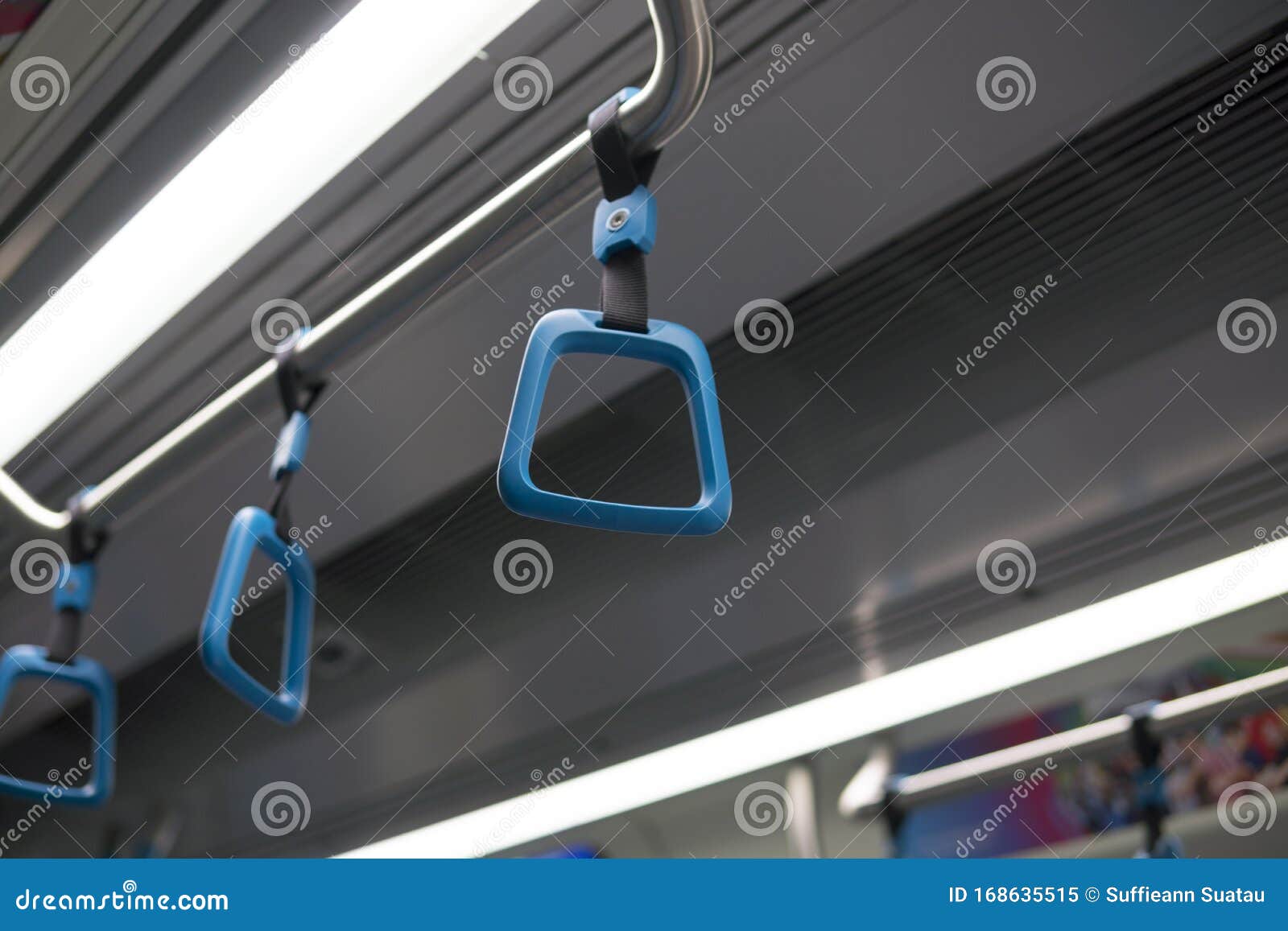 Close of of Blue Handle Hand Rail Inside Subway Train. Stock Image ...