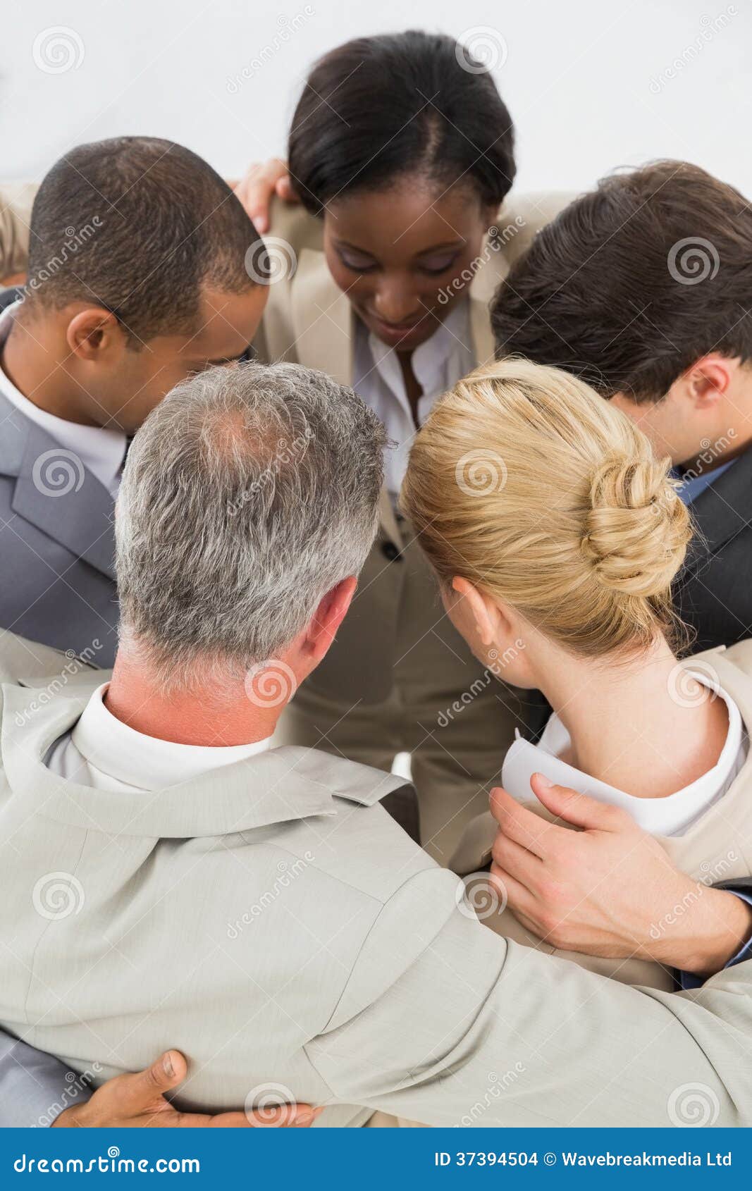 Close Business Team Hugging in a Circle Stock Photo - Image of american ...