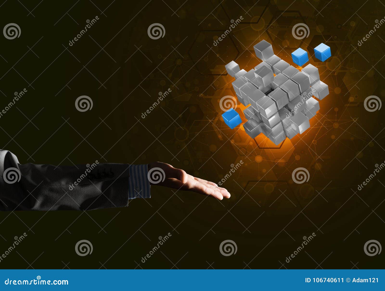 Idea of New Technologies and Integration Presented by Cube Figure Stock ...