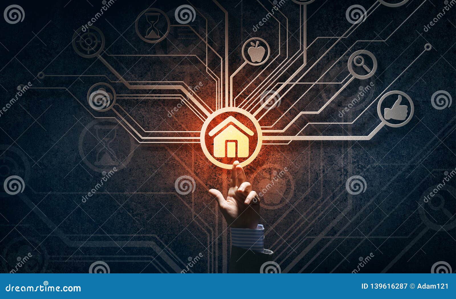 Close of Businessman Hand Showing at User Interface Glowing on Wall ...