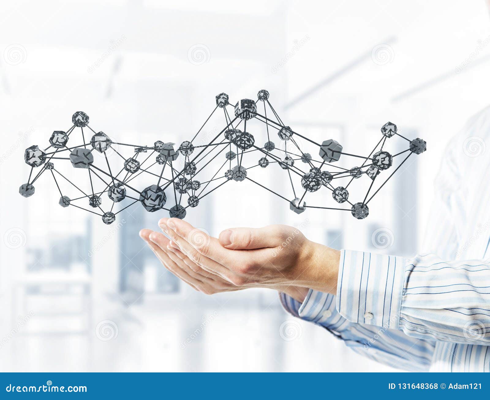 Network and Future Technology As Connection Lines in Hands. Mixed Media ...