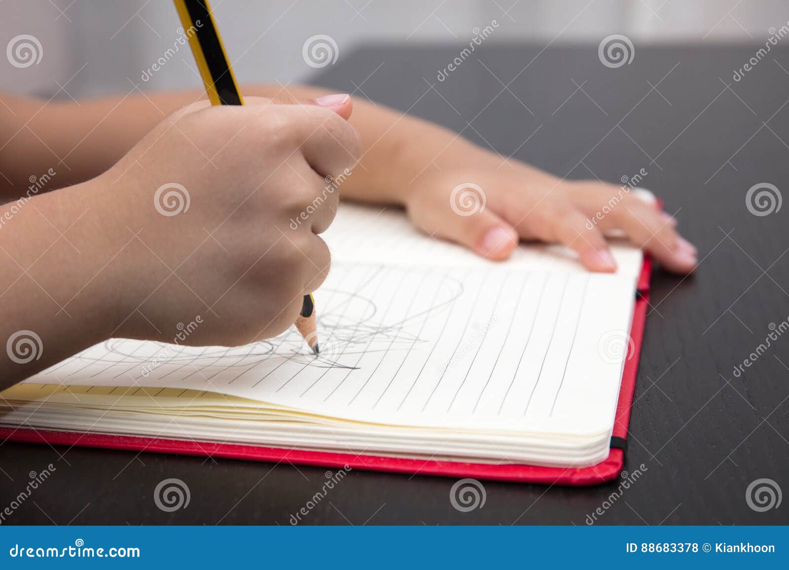 Close of Children Hands Writing on Excercise Book Stock Photo - Image ...
