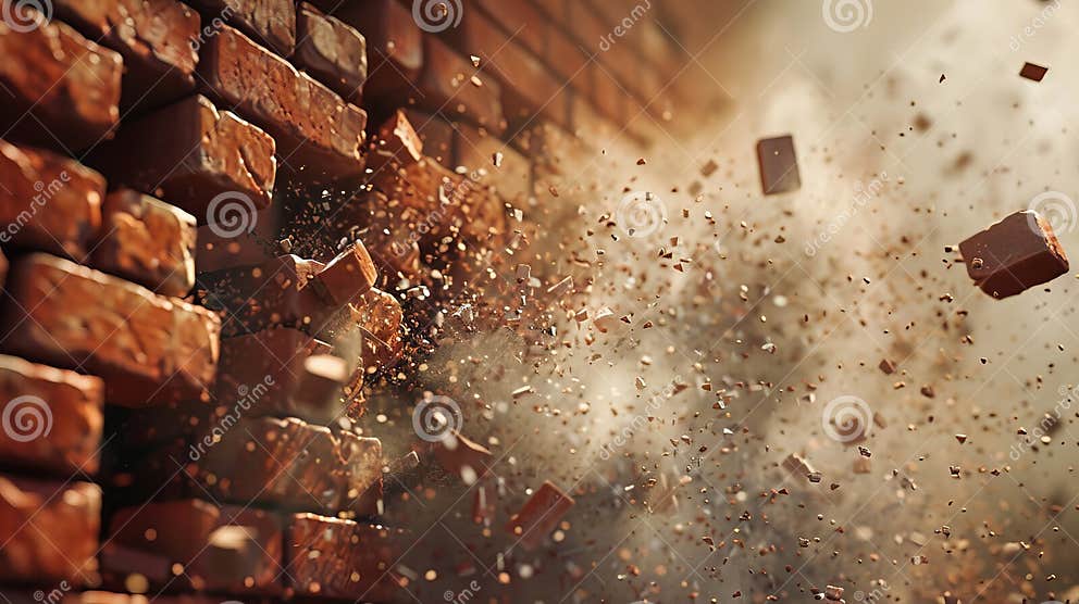 Shattering Red Brick Wall in Dynamic Explosion - Symbolic Image of ...