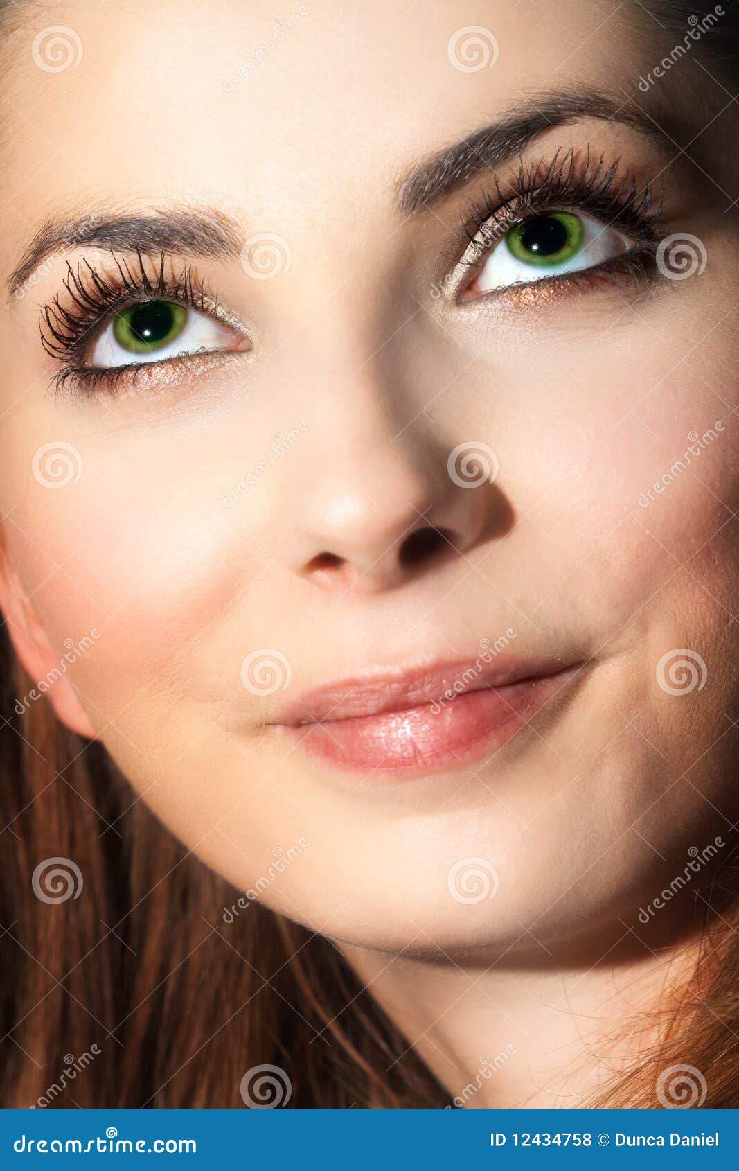 Close Face of Cute Young Woman Looking Up Stock Photo - Image of ...
