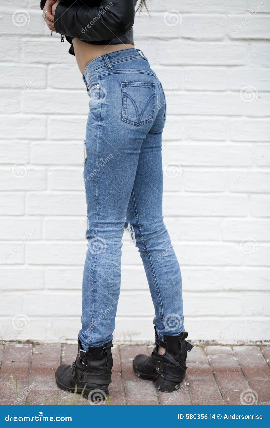 Close female blue jeans stock photo. Image of back, beauty - 58035614