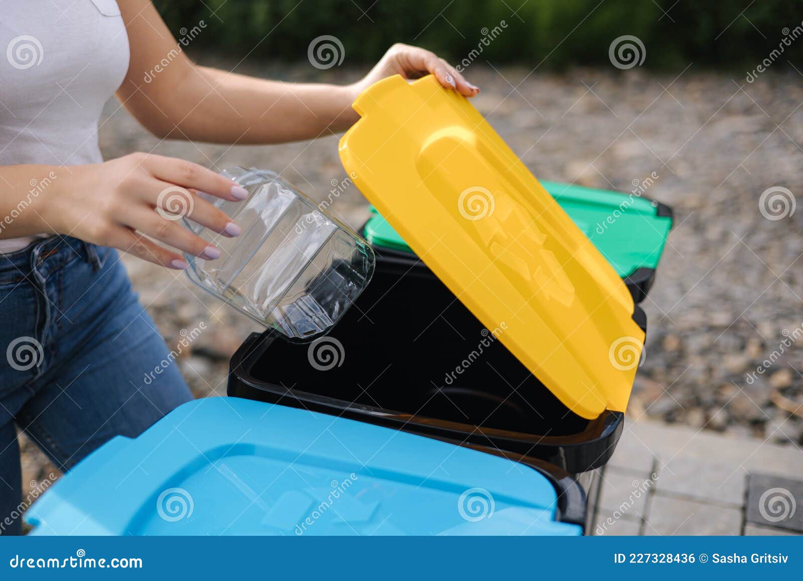 Close of Female Throwing Out in Recycling Bin Clean Empty Plastic ...