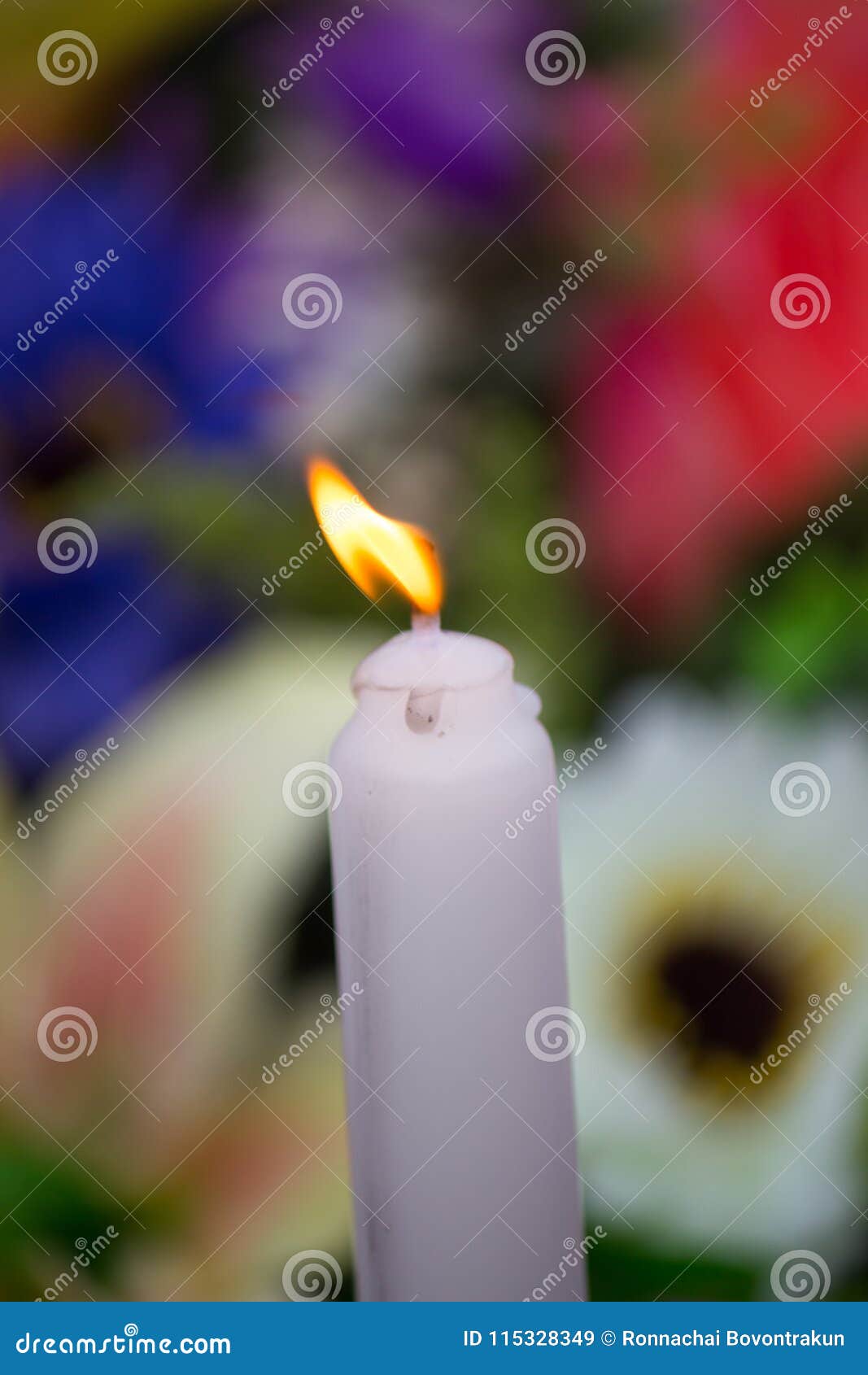 Close Focus on a Bright Burning White Candle Stock Image - Image of ...