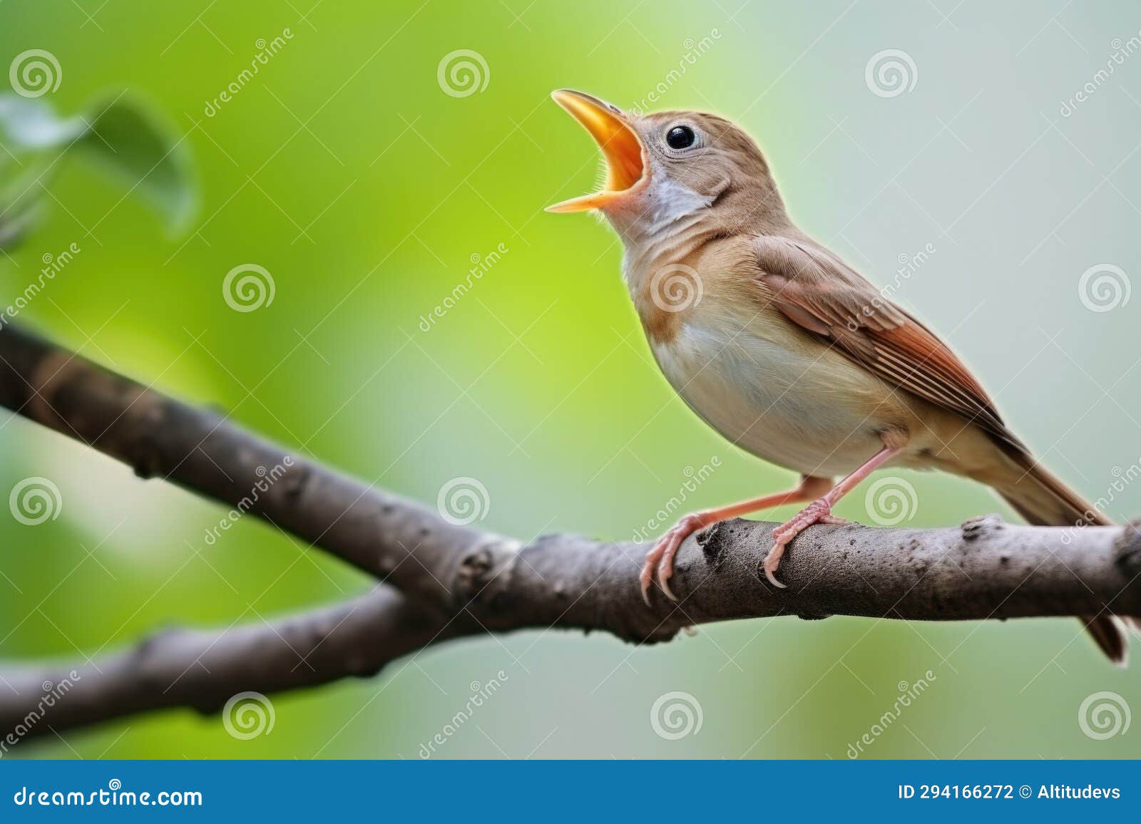 Close-focus Shot of a Nightingale Singing on a Branch Stock ...