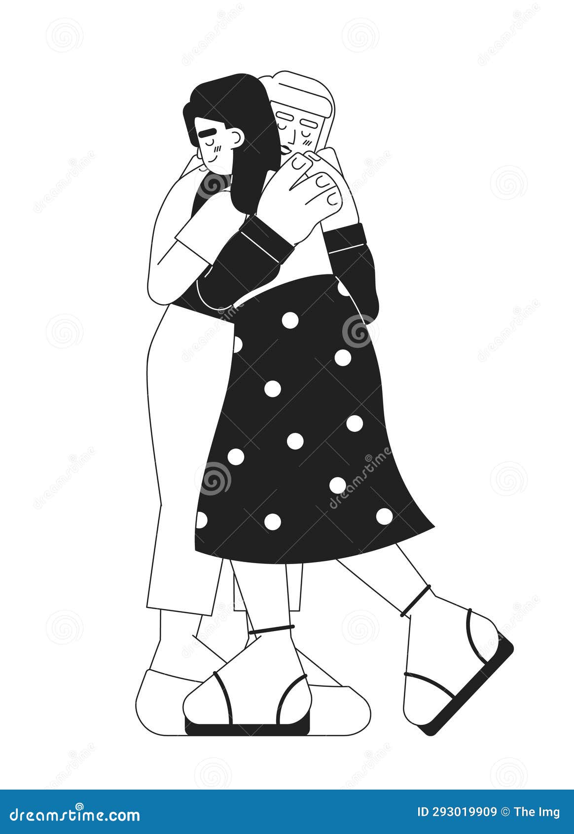 Close Friends Hugging Monochromatic Flat Vector Characters Stock Vector