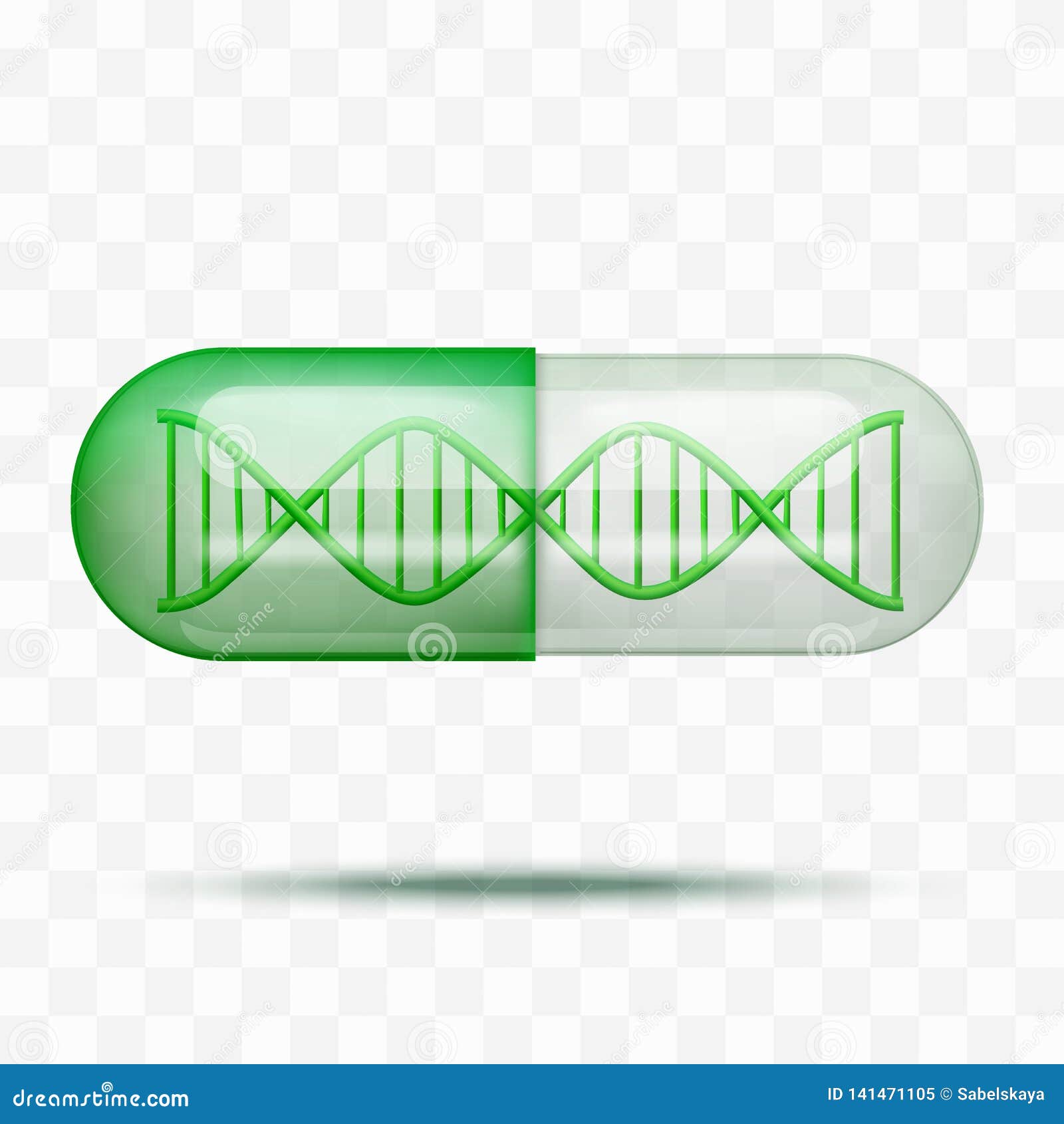 Close Green Capsule Pill with Dna Molecule Structure Inside in ...