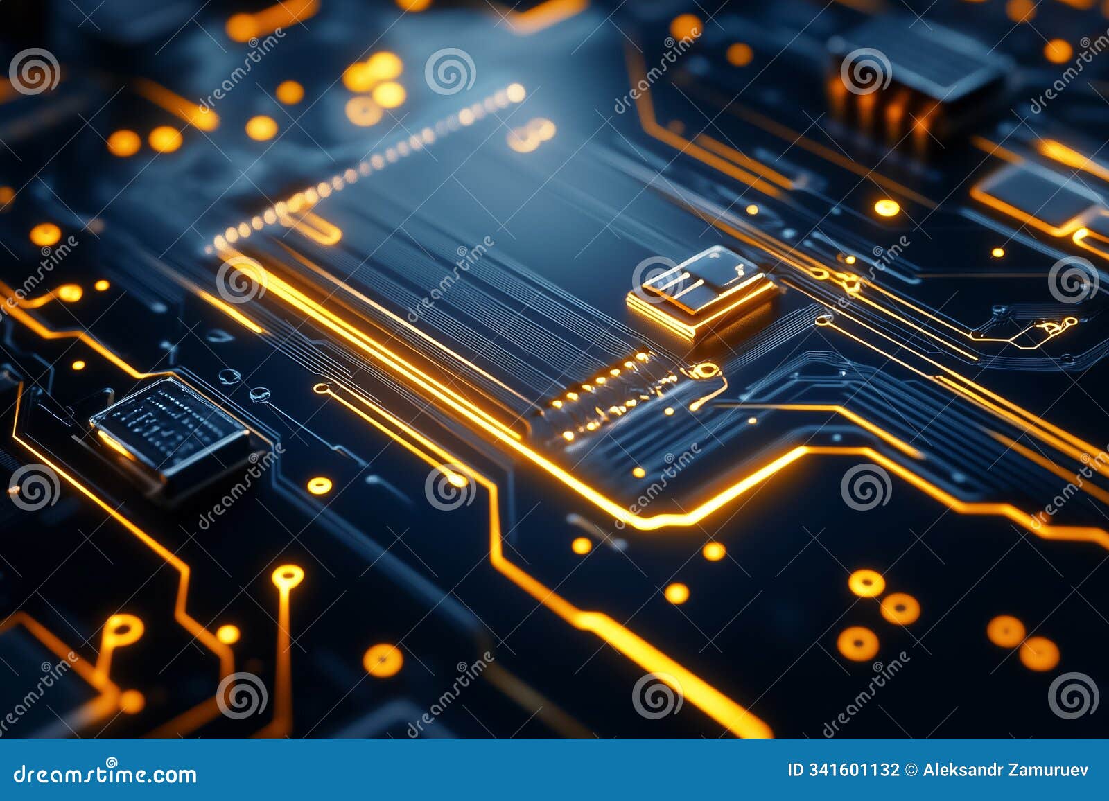A Close Look at a Microchip Shows Complex Circuitry and Bright ...