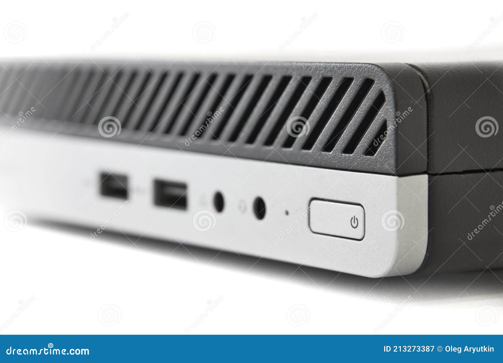 Close of Mini Nettop Computer Isolated on White. Power Button, Usb ...