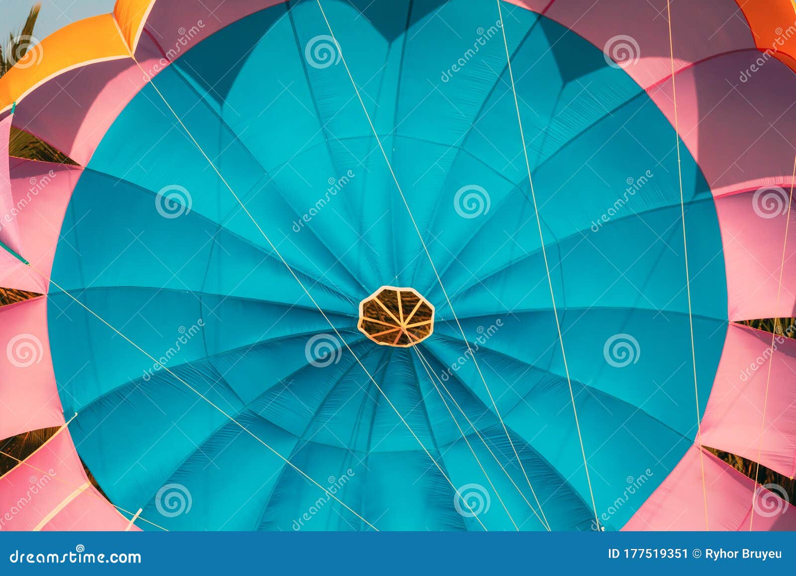 Close Multi-colored Parachute for Parasailing on Background of Blue Sky ...