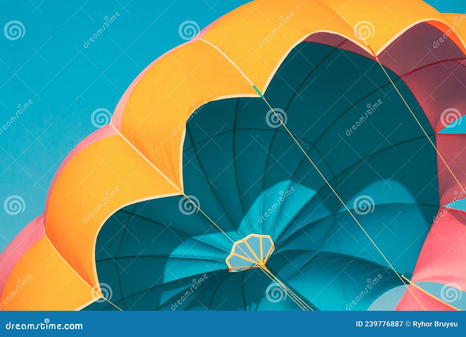 Close Multi-colored Parachute for Parasailing on Background of Blue Sky ...