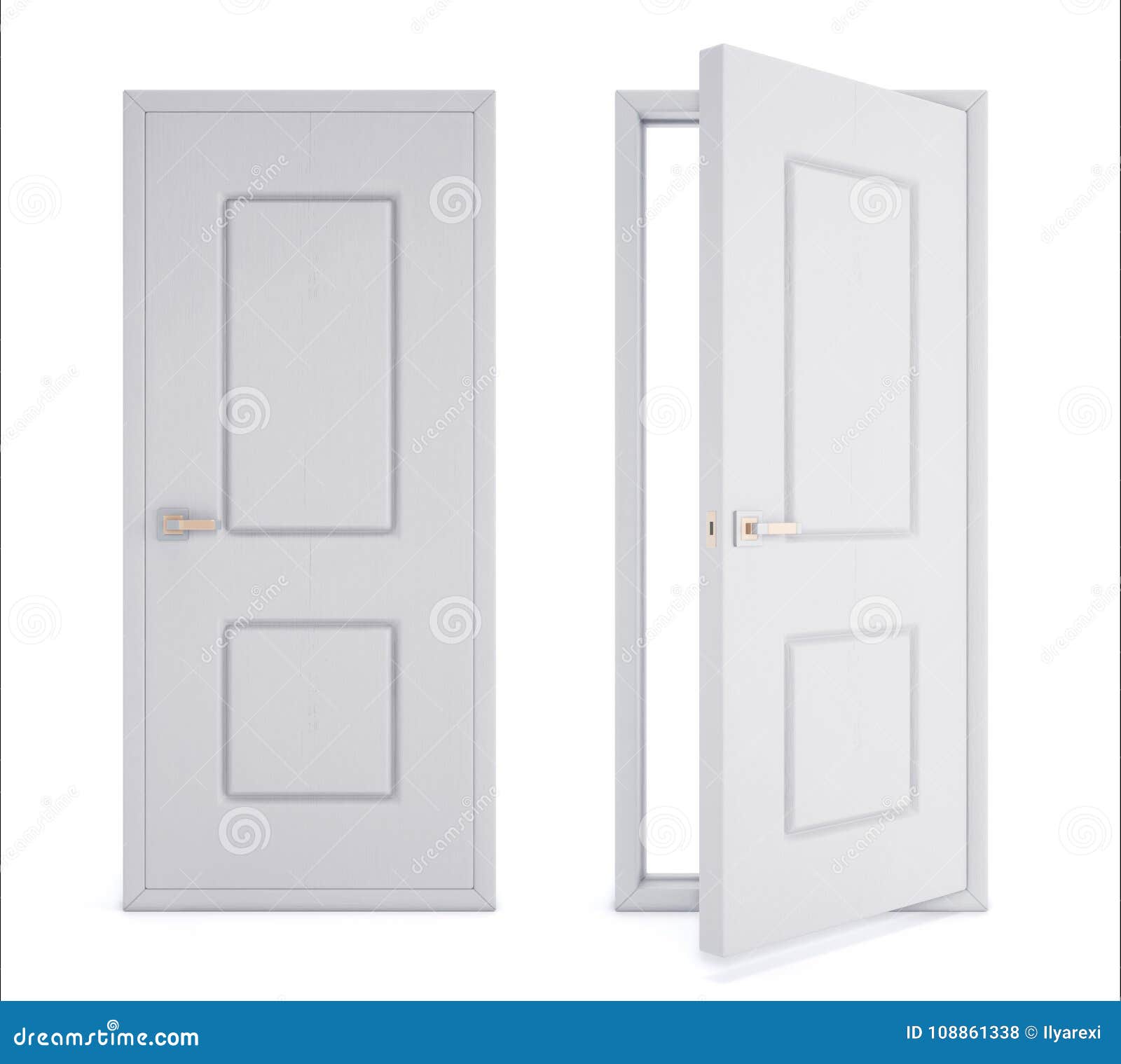 Close And Open Door Isolated On White Background. 3d Rendering I Stock ...
