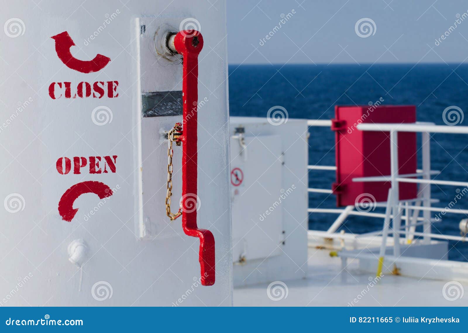 Close and Open Rotate Red Signs on Deck of Passenger Ship Stock Image ...