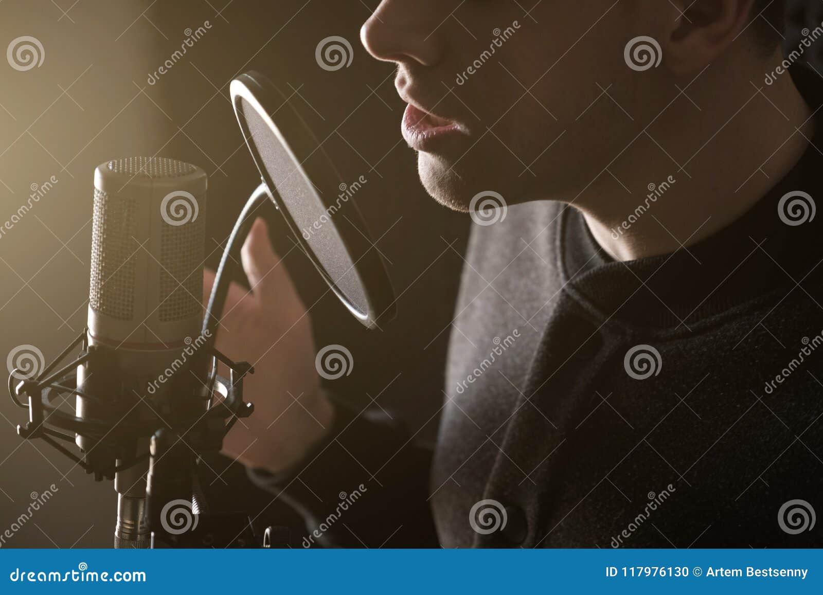 A Close Photo of the Lips of the Singing Guy at the Microphone ...