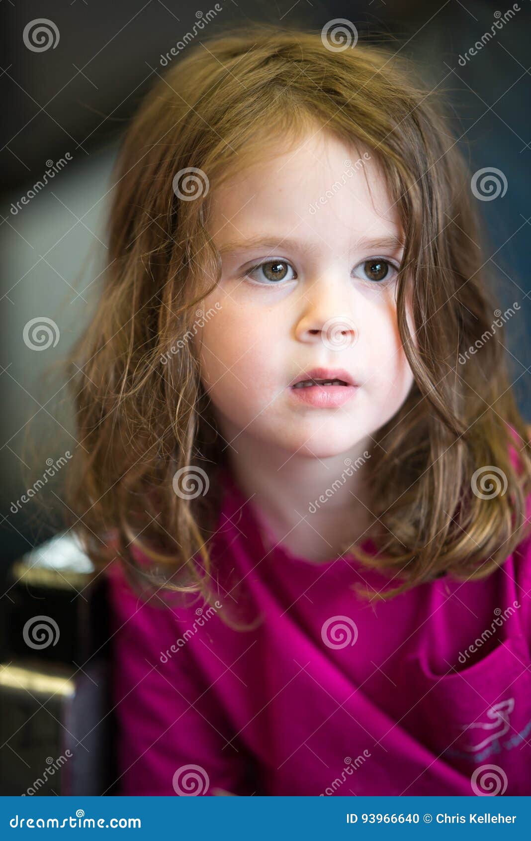 Close Portrait of Girl Thinking Sitting Down Stock Photo - Image of ...