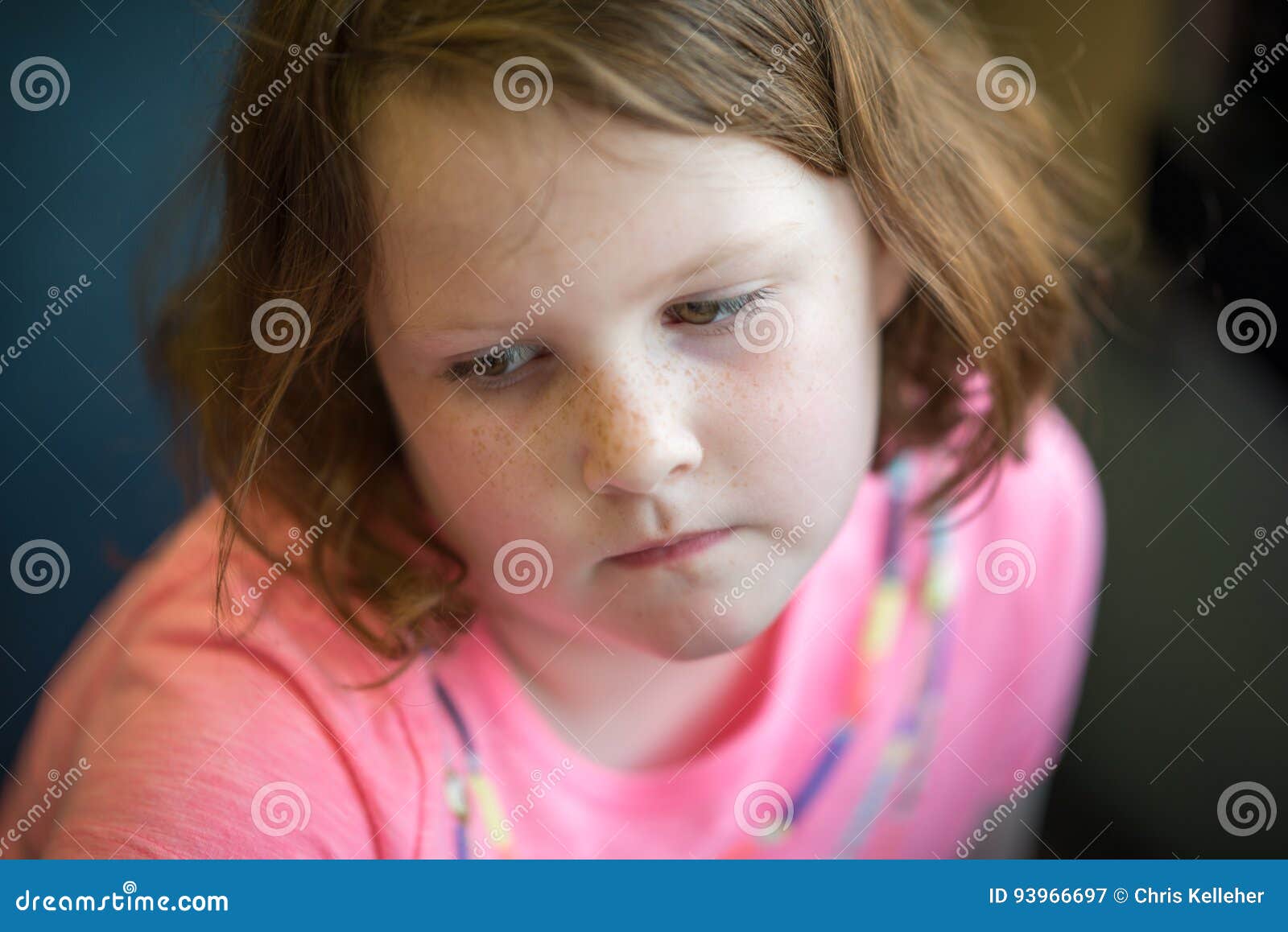 Close Portrait of Girl Thinking Sitting Down Stock Image - Image of ...