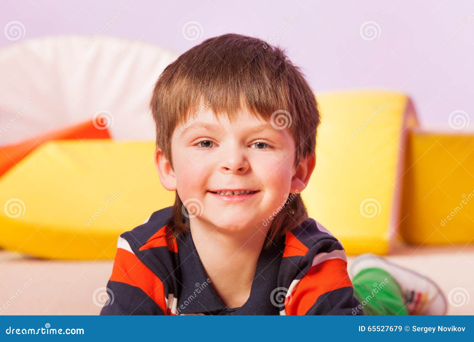 Close Portrait of Happy Boy Lay on the Floor Stock Image - Image of ...