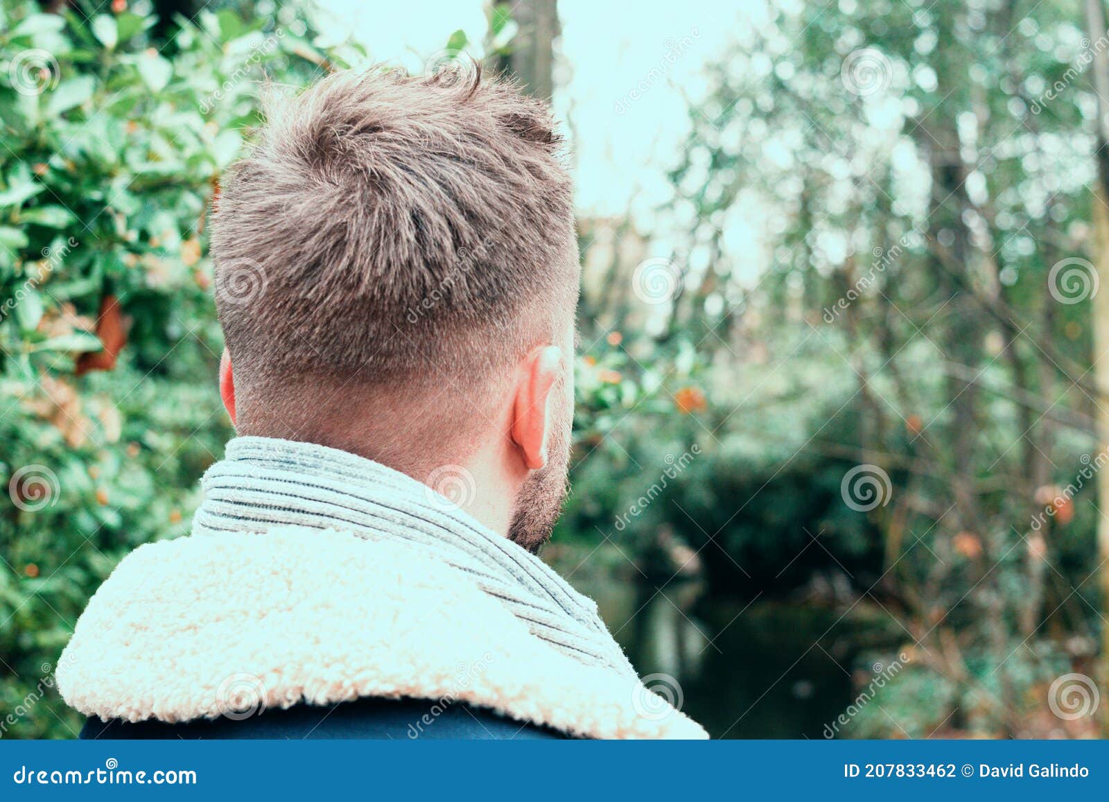 Close Portrait of Young Man from Behind in a Park Stock Photo - Image ...