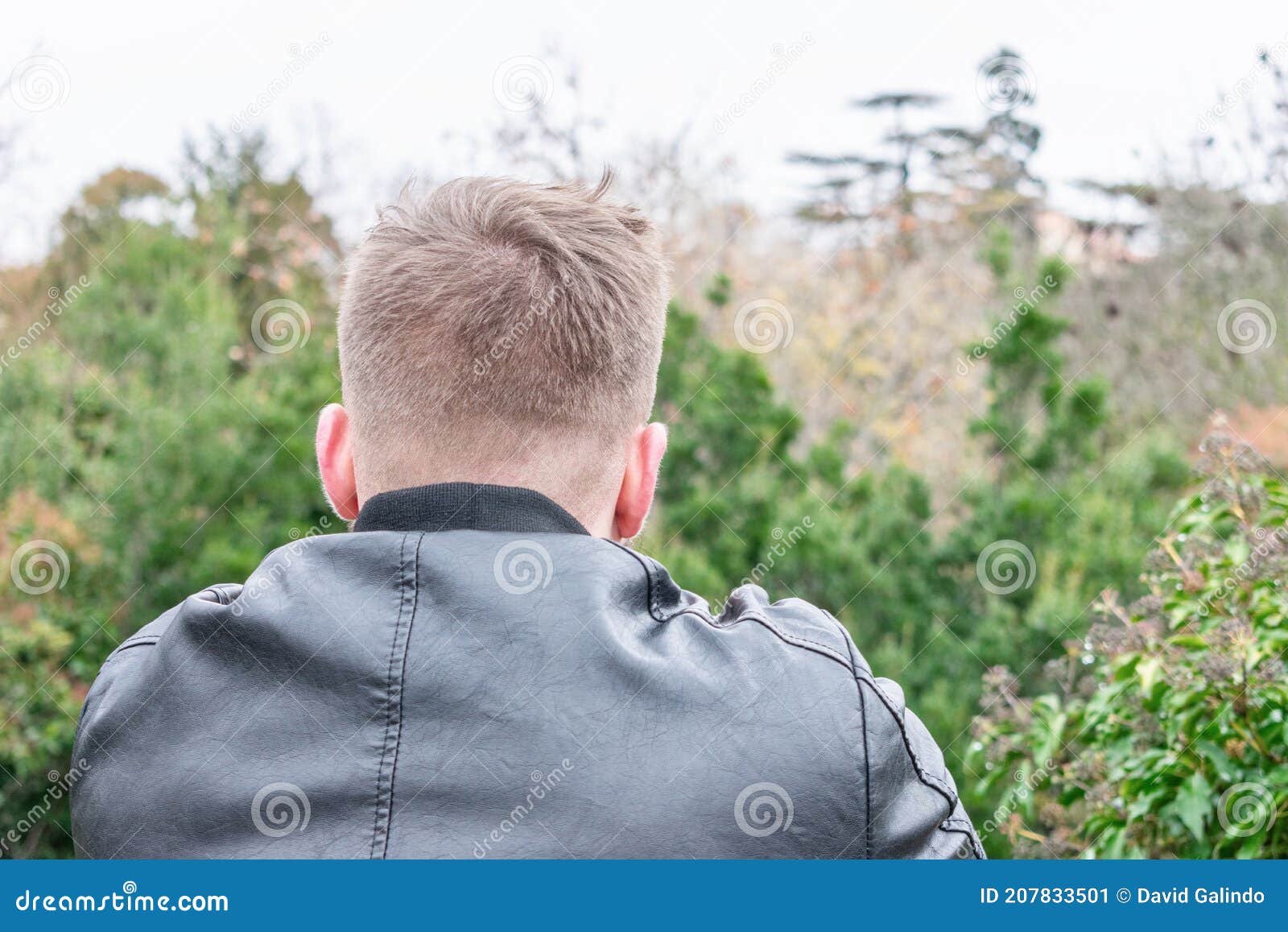 Close Portrait of Young Man from Behind in a Park Stock Image - Image ...