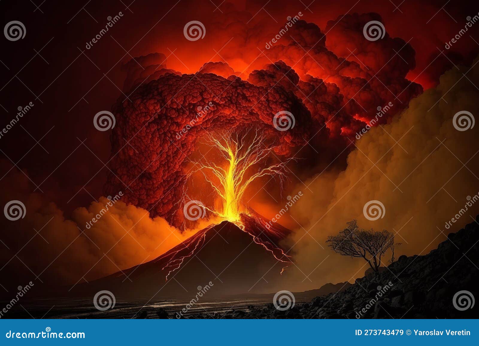 Close Range Long Exposure of Volcano Eruption. Generative AI Stock ...