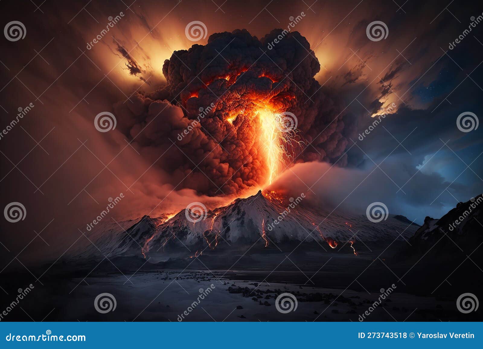 Close Range Long Exposure of Volcano Eruption. Generative AI Stock ...