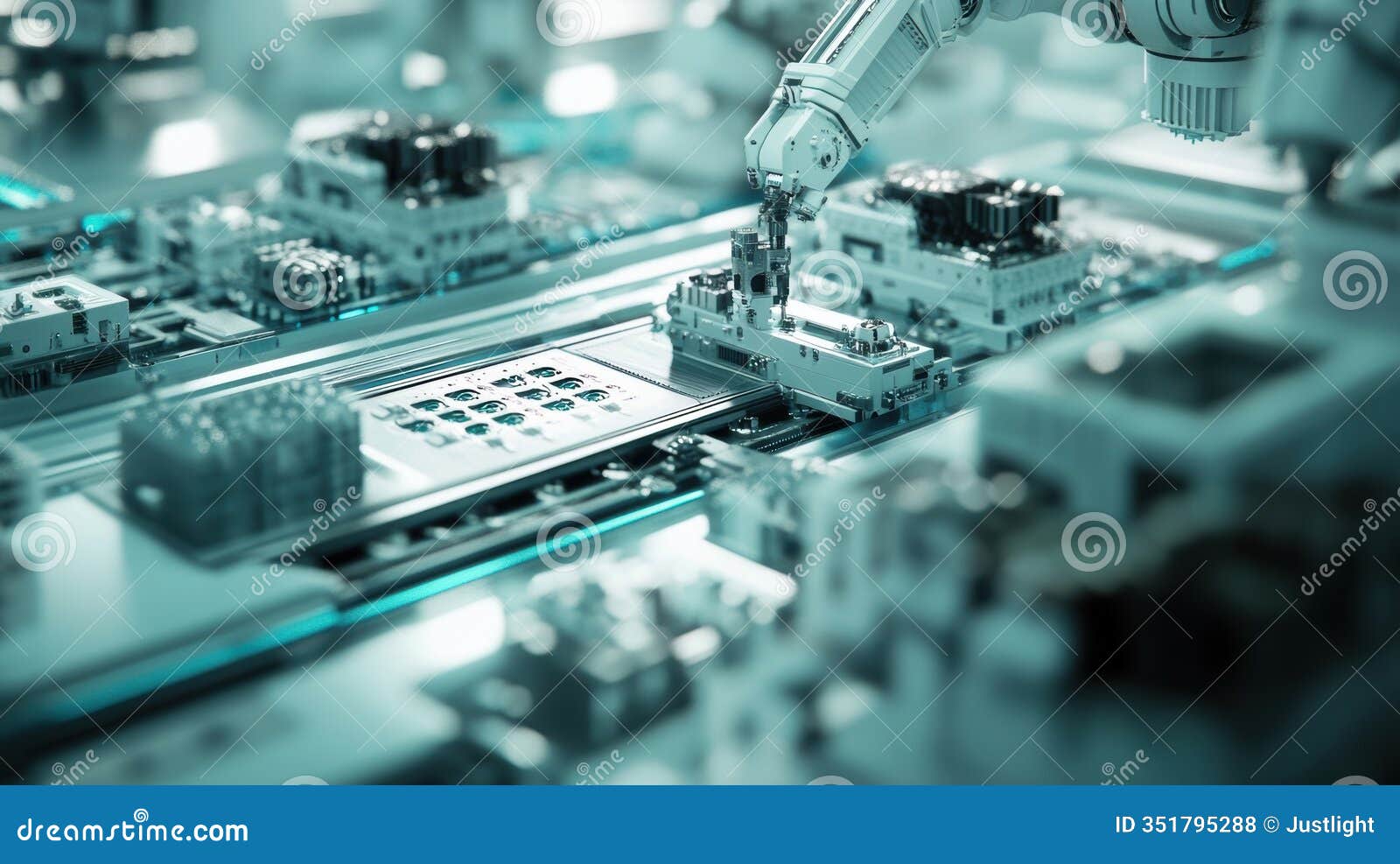 A Close Shot of a Flexible Manufacturing Cell Where Robots and Human ...