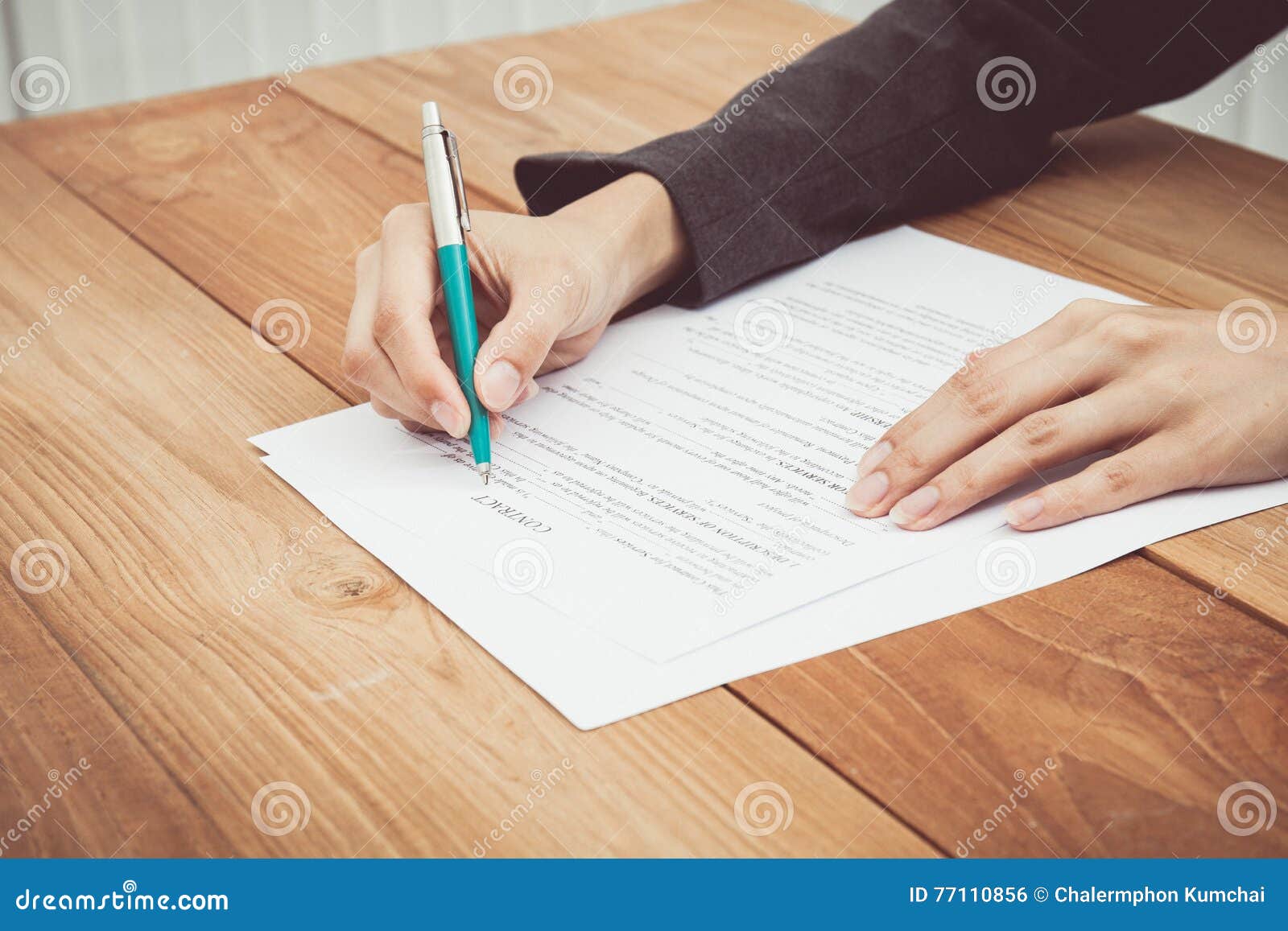 Close Shot of a Human Hand Writing Contract Stock Photo - Image of ...