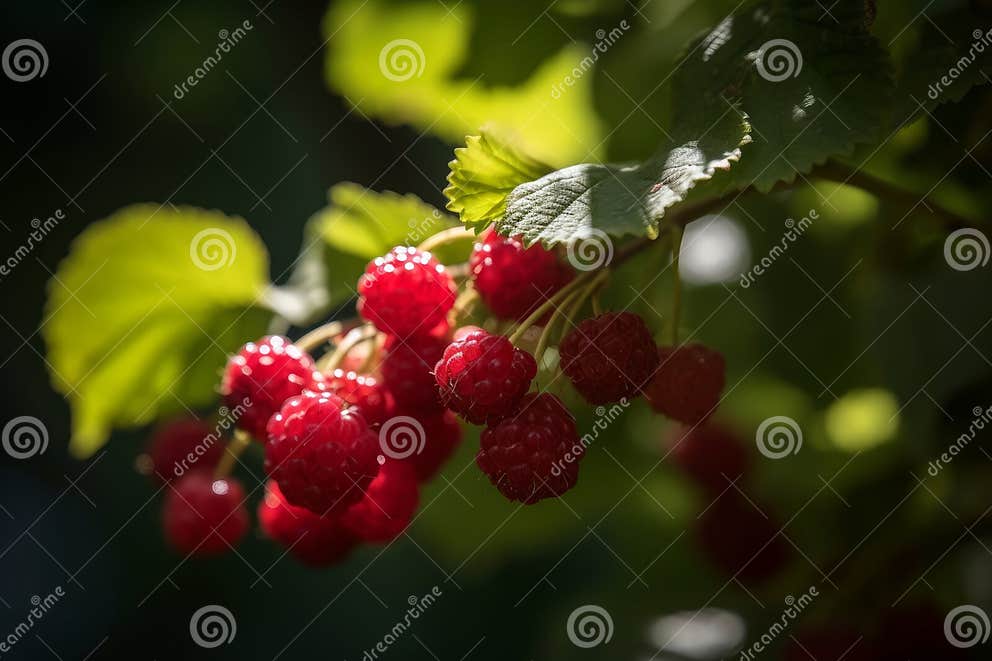 A Close Shot of a Red Raspberry Tree Ai Generative Illustration Stock ...