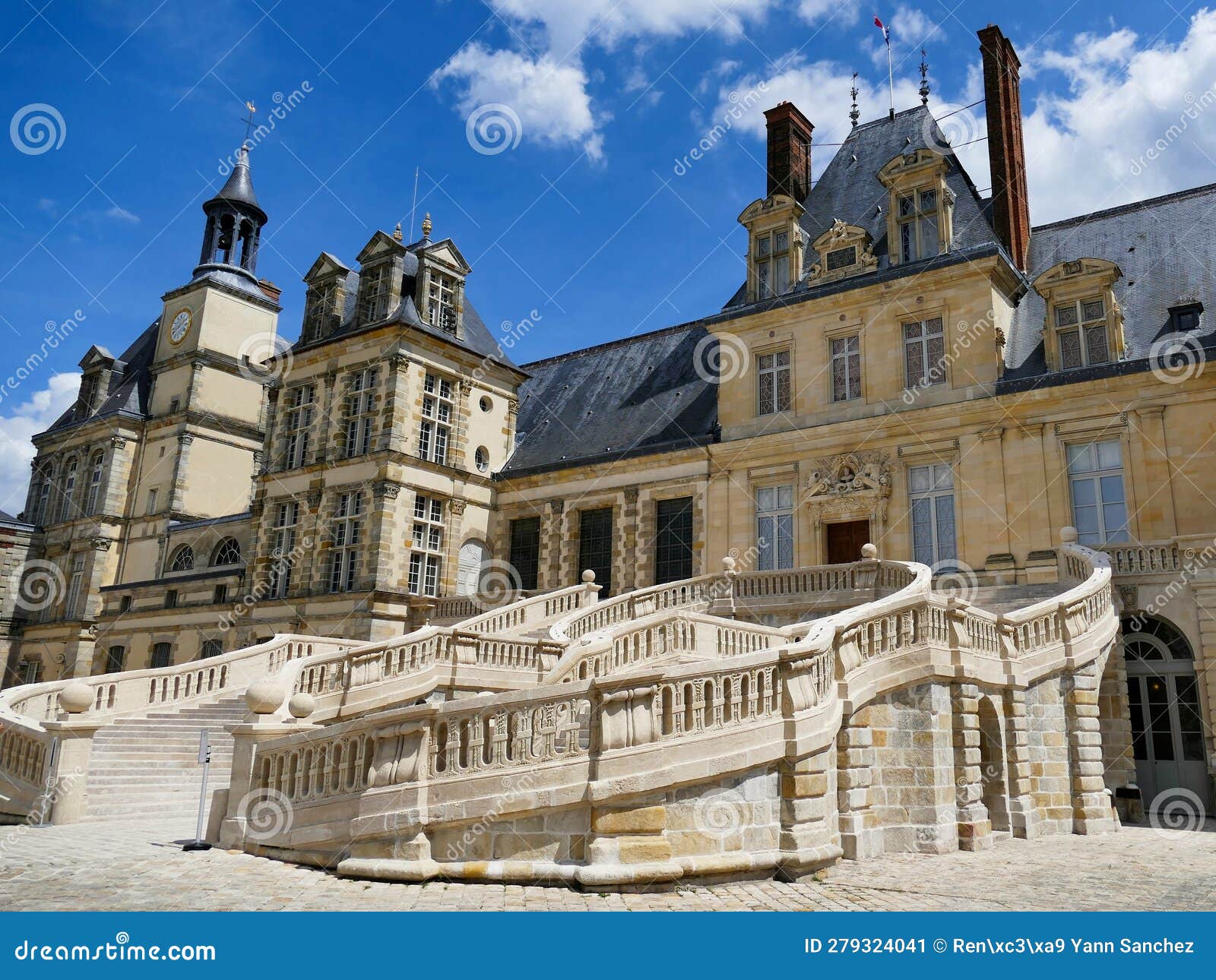 The Double Staircase in Front of the Facade of the Fontainebleau Castle ...