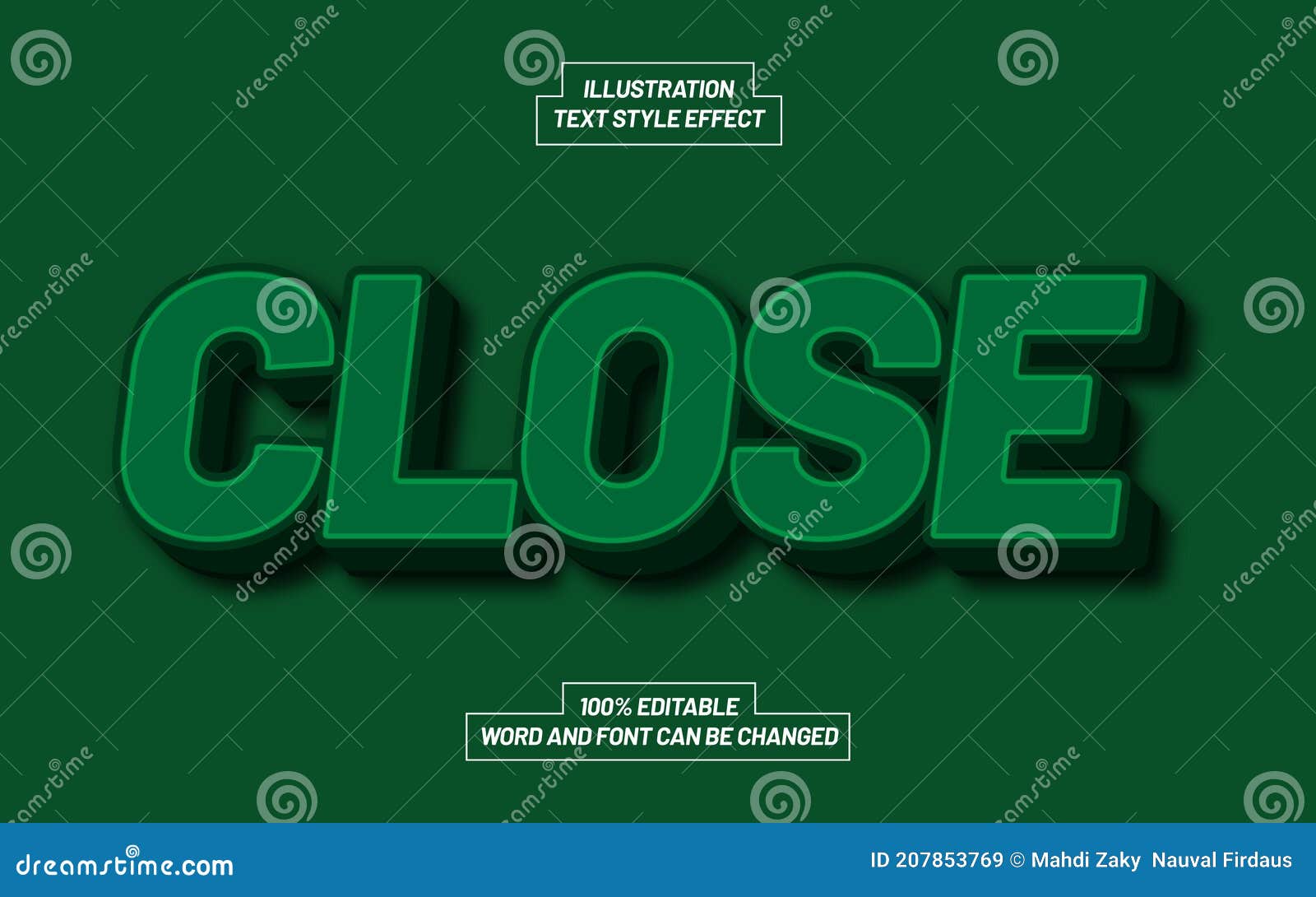 Close Green Text Style Effect Stock Vector - Illustration of header ...