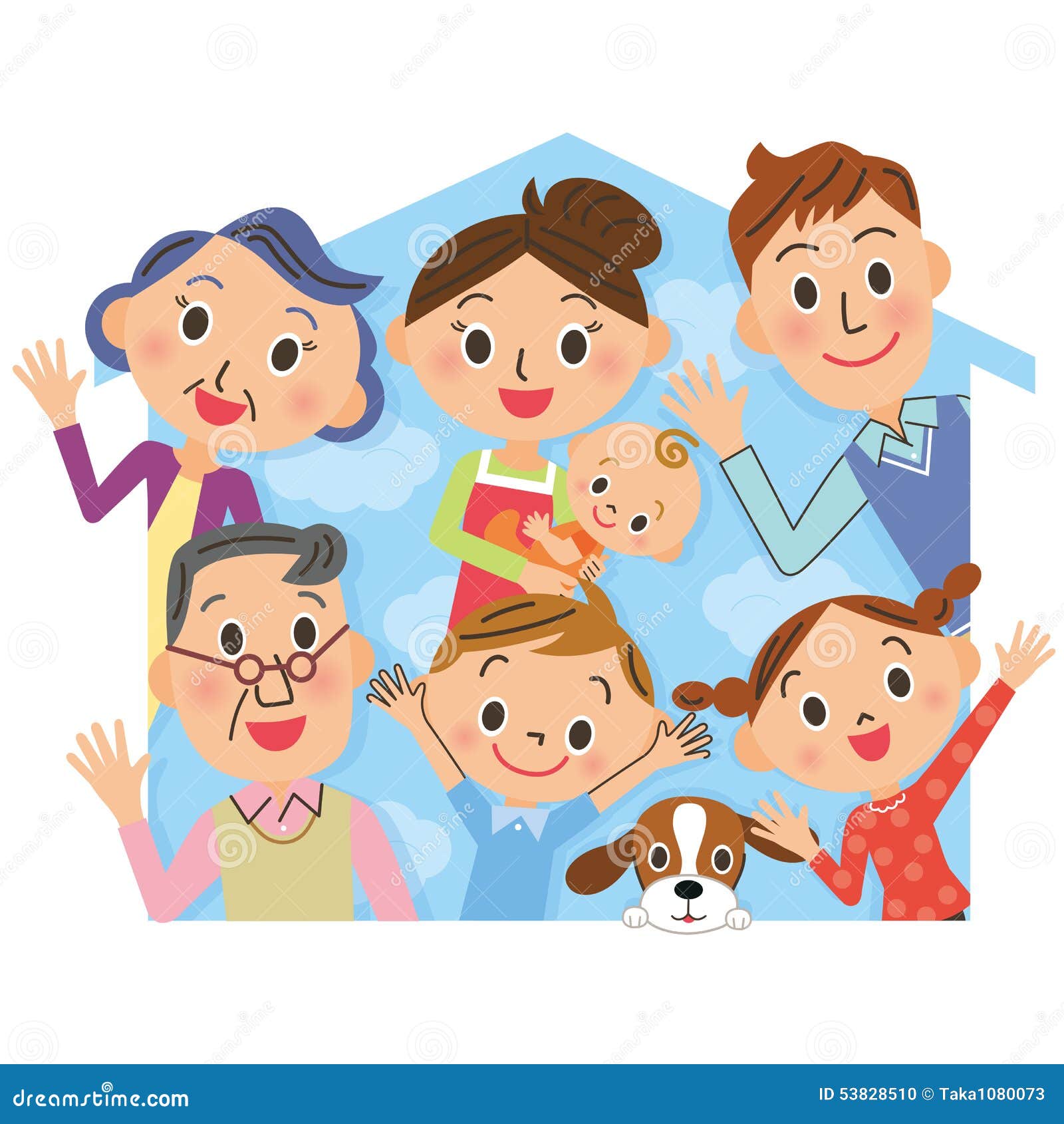Close Three-generation Family and House Stock Vector - Illustration of ...