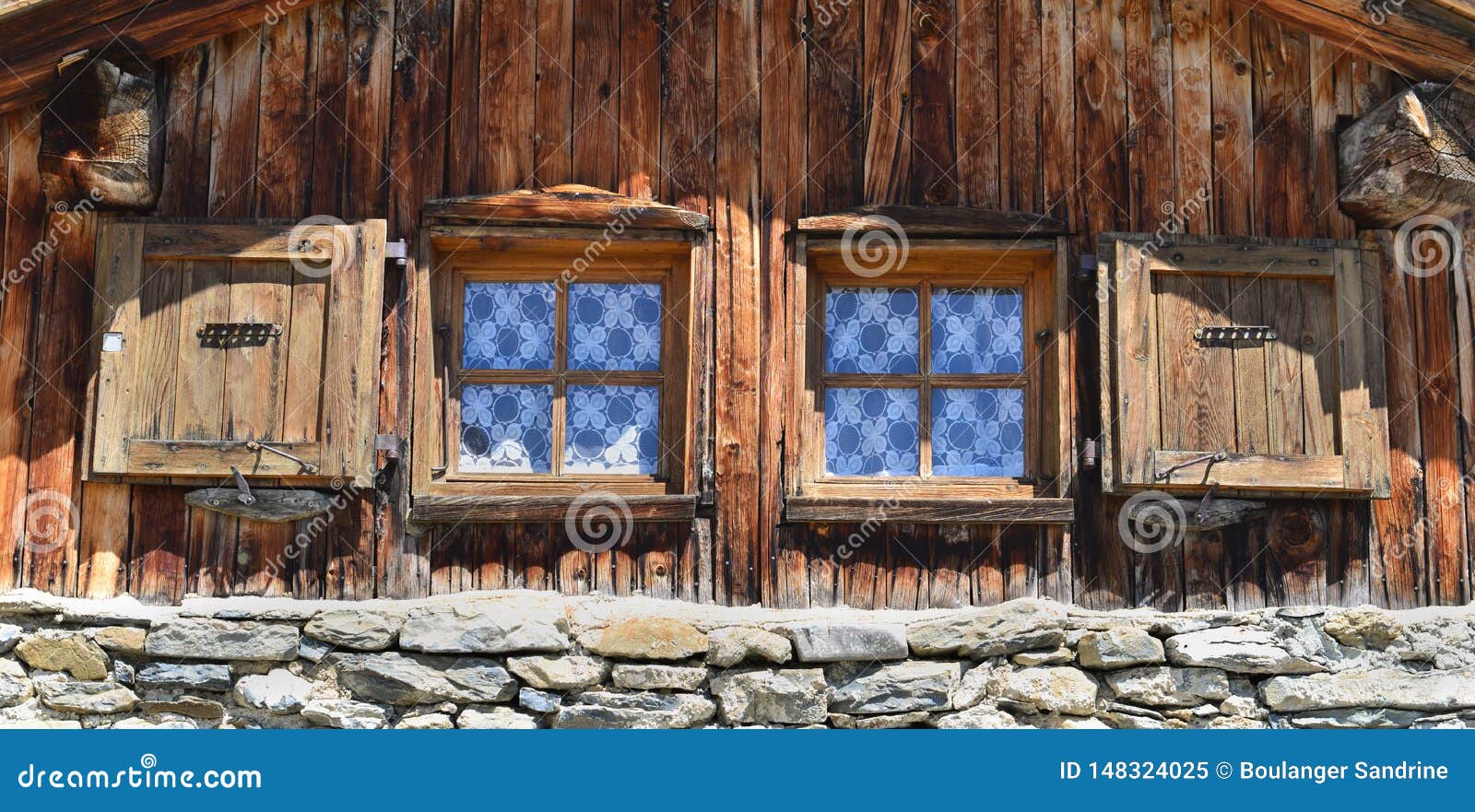 Two Little Window on a Facade of a Mountain Chalet Stock Image - Image ...