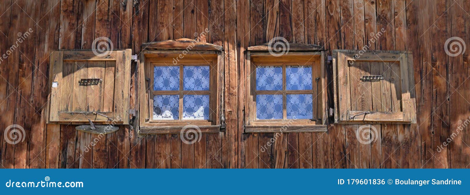 Two Little Windows on a Wooden Facade of Old Alpine Chalet Stock Photo ...