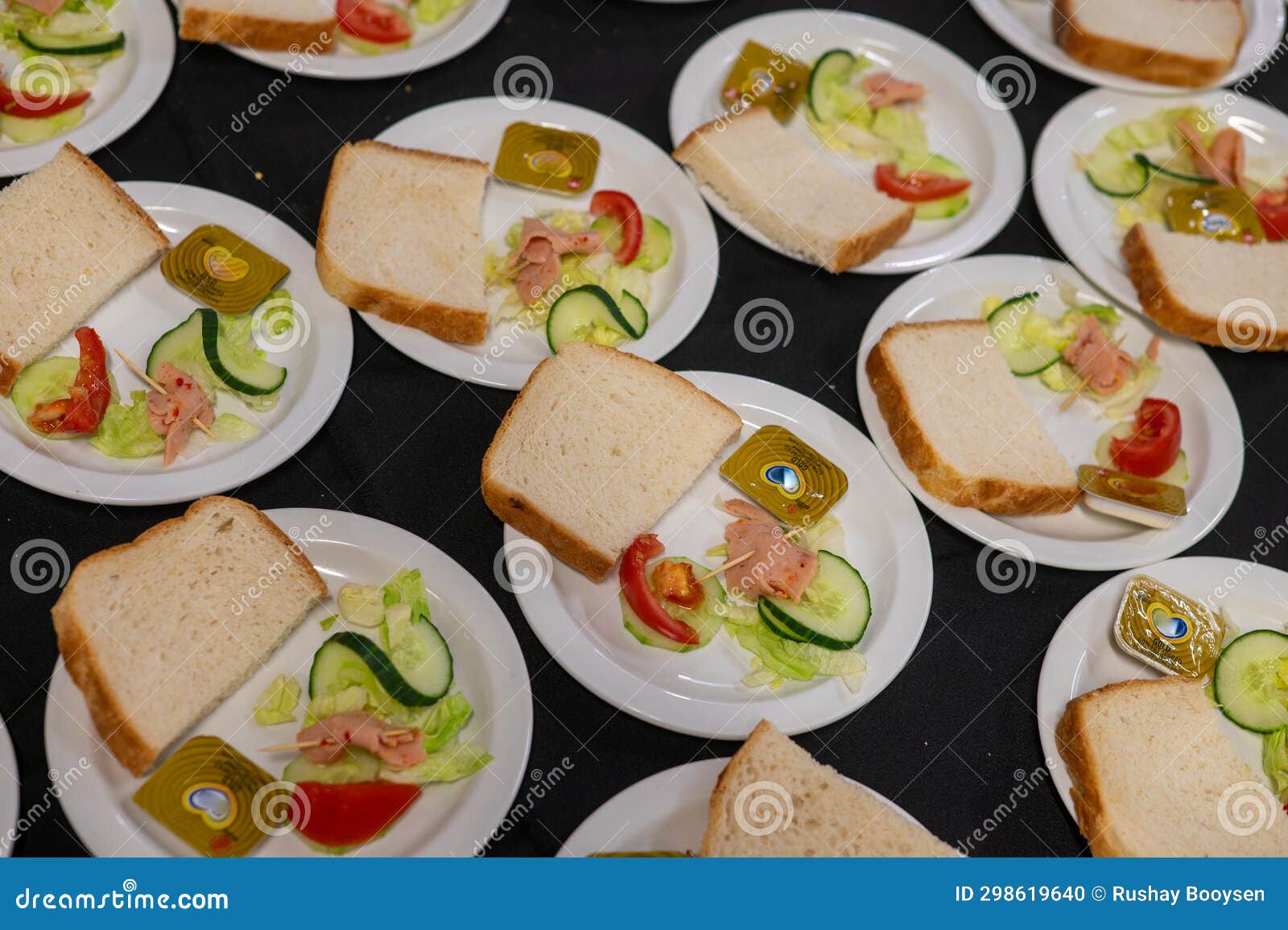 Plates with Bread Lined in a Row Stock Photo - Image of appetizer ...