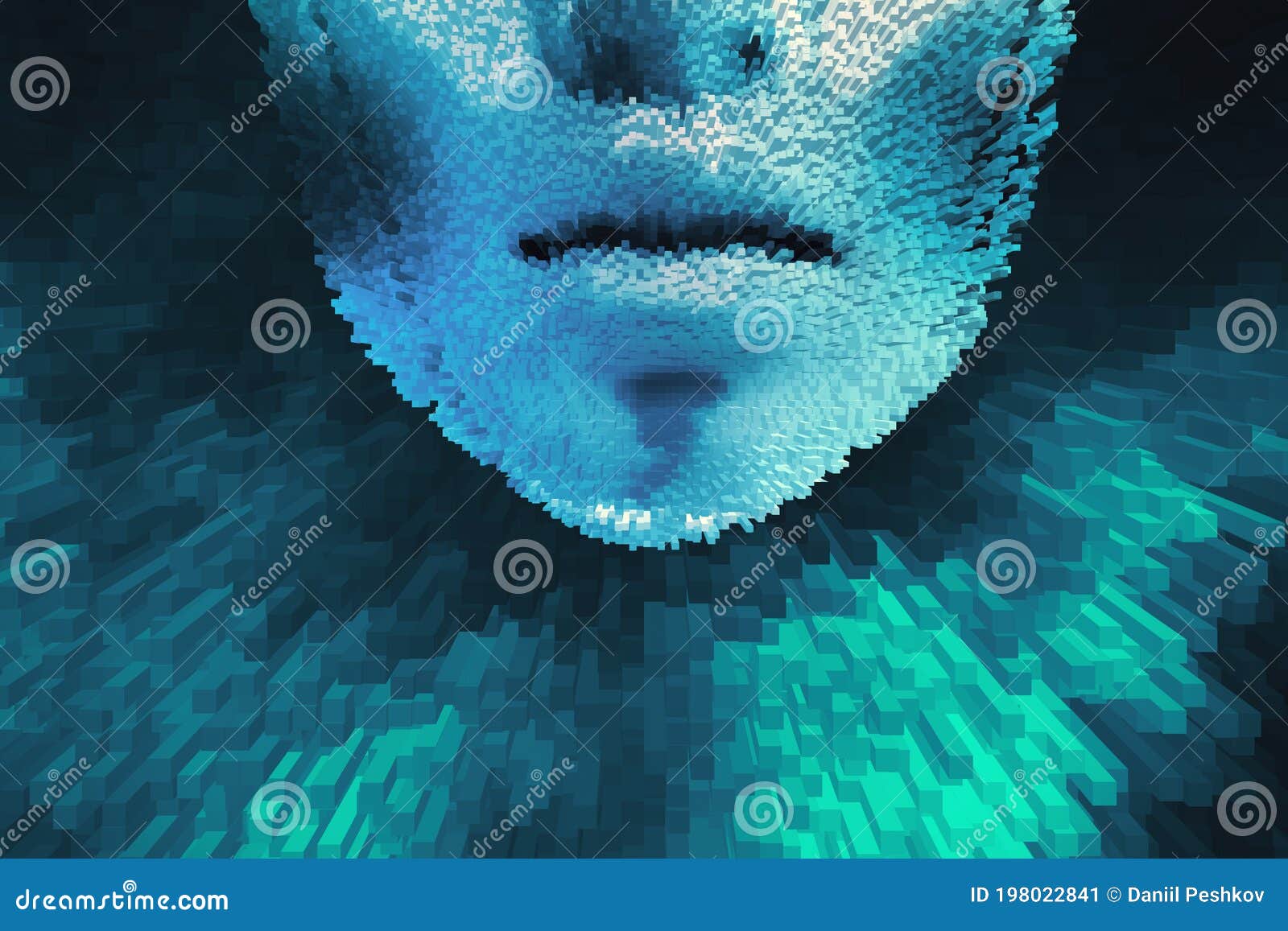 Close Up of Abstract Digital Human Face with Cubes Stock Illustration ...