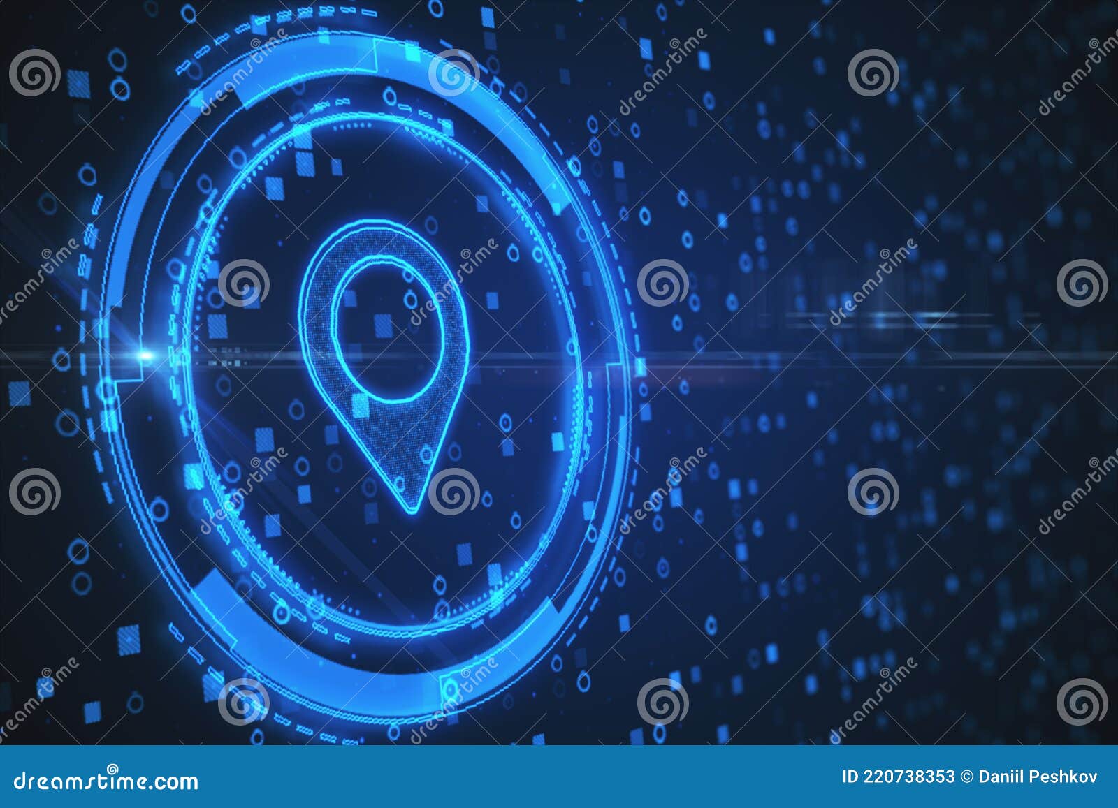 Close Up of Abstract Map Pin on Blue Background. Futuristic Navigation ...