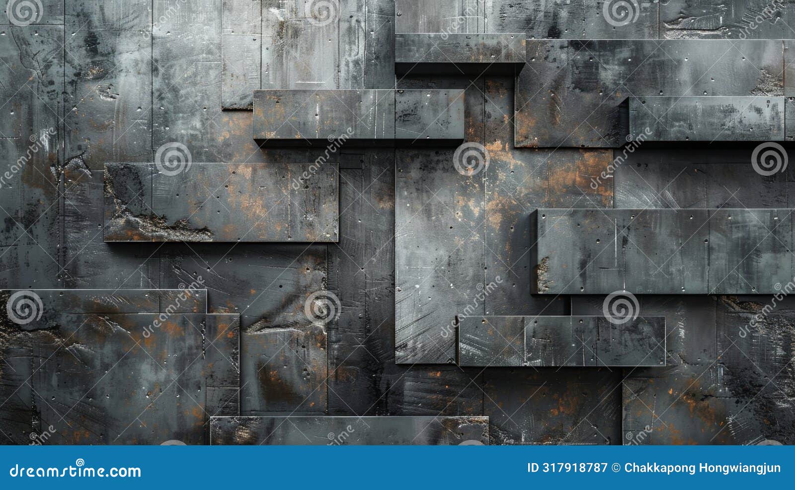 Close-up of an Abstract Metal Wall Featuring Overlapping Layers with a ...