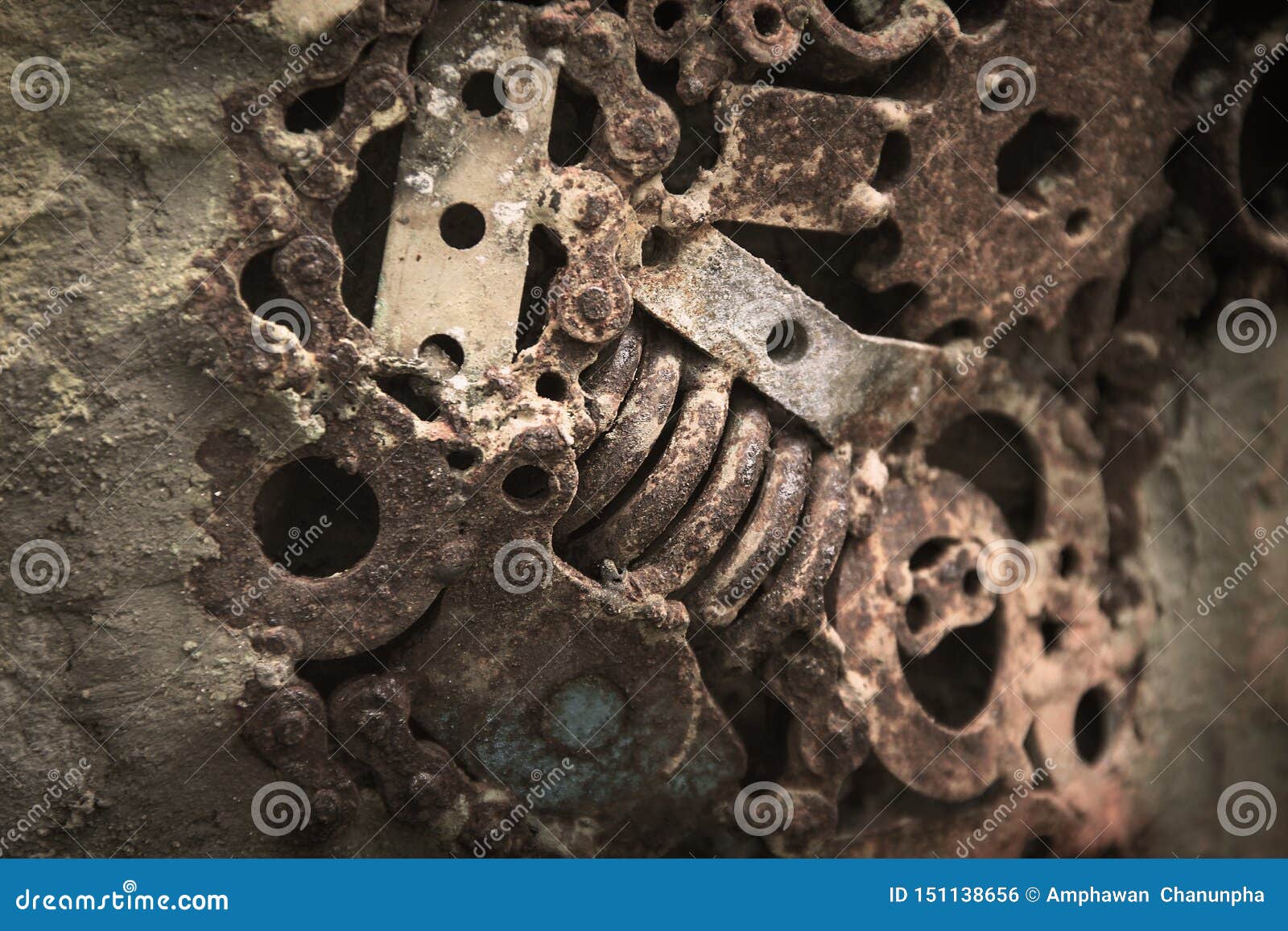 Abstract Old Machine Parts with Rusty Decorative on Concrete Wall ...