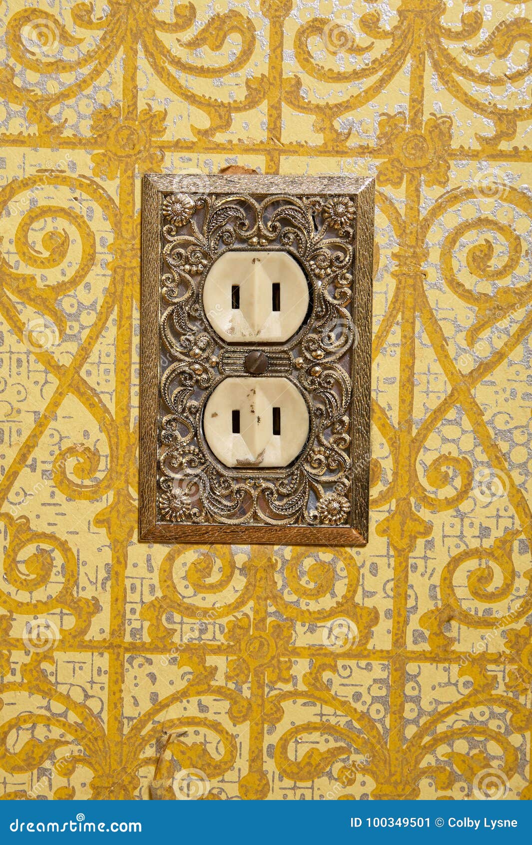 Power Socket Installed in Decorative Wall Stock Image - Image of close ...