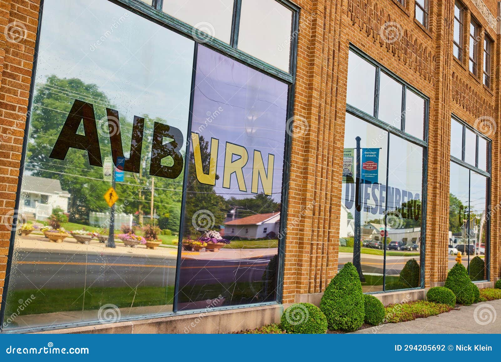 Close Up of ACD Automobile Museum Windows with Auburn and Duesenberg Decals Editorial ...